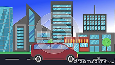 Car Driving Rides Around City Side View, Loop Animation, Flat Design ...