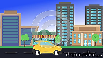 Car Driving Rides Around City Side View, Loop Animation, Flat Design ...