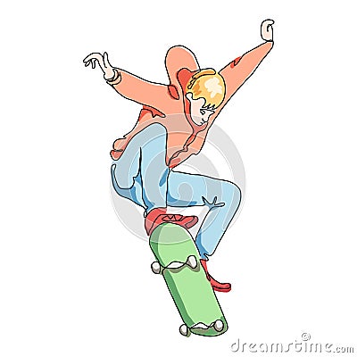 Skater Boy Portrait Line Art Illustration Cartoon Vector ...