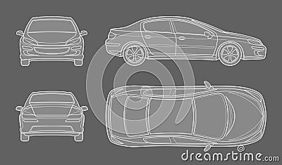 Car Schematic Drawing From Different Foreshortening Cartoon Vector ...