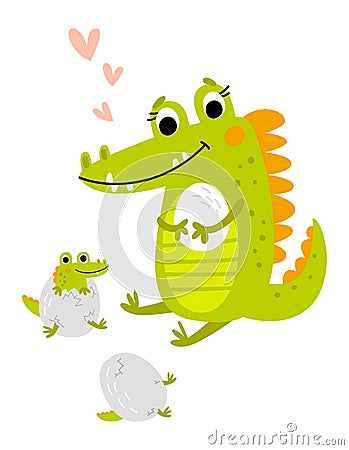 Card With Croco Mom And Children Vector Illustration | CartoonDealer ...