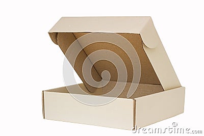 Cardboard Box With Flip Open Lid, Lid Open, Isolated On White. Stock ...