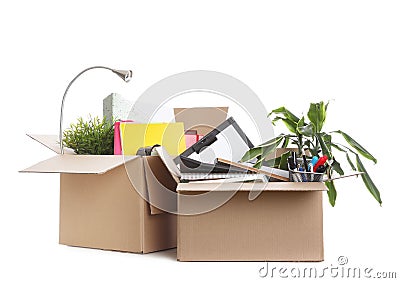 Cardboard Boxes Full Of Office Stuff On White Royalty-Free Stock ...