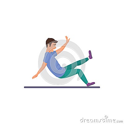 Careless Unhappy Man Running And Falling Down On Slippery Surface ...