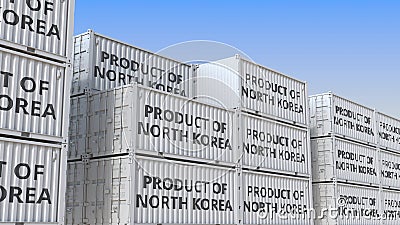 Cargo Containers With Product Of North Korea Text. Korean Import Or ...