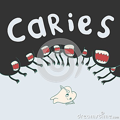 Caries Surrounds Defenseless Tooth On All Sides. Dental Illustration ...