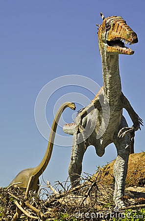 Carnivorous Syntarsus And Giant Brontosaurus Royalty Free Stock Image ...