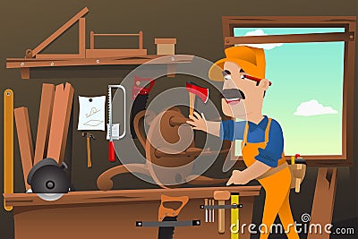 Carpenter Working Making A Chair Stock Vector - Image: 45111523