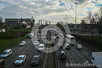 Cars Passing By On The Boulevard Peripherique Ring Road Of Paris During ...