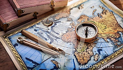 Cartography And Map Making, Featuring Elements Like Maps, Compasses ...