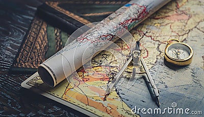 Cartography And Map Making, Featuring Elements Like Maps, Compasses ...