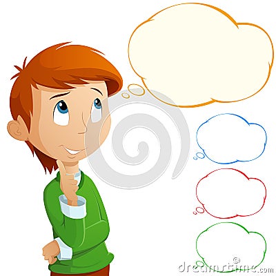 Cartoon Adorable Boy Thinking Isolated On White | CartoonDealer.com ...