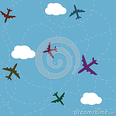 Cartoon Airplane Path Seamless Pattern | CartoonDealer.com #65457541