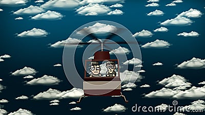 Cartoon Animation of Two Pilots Flying in the Clouds. Stock Video ...