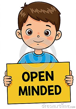 Cartoon Boy With 'Open Minded' Sign Royalty-Free Illustration ...