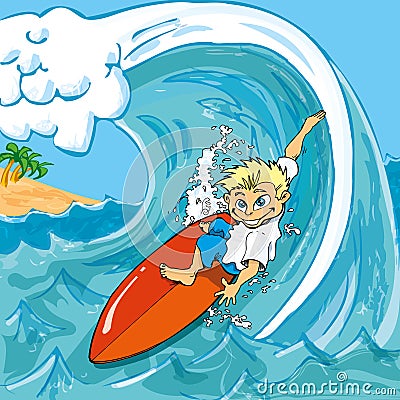 Cartoon Boy Surfing Royalty Free Stock Photos - Image: 21218588