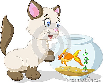 Cartoon Cat And Fish Stock Vector - Image: 53892711