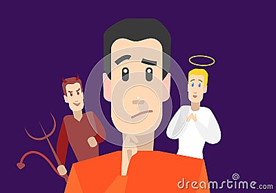 Cartoon Character Man With Angel And Devil On Shoulders. Vector ...