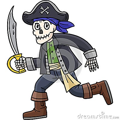 Skeleton Pirate With A Cutlass Cartoon Clipart Vector Illustration ...