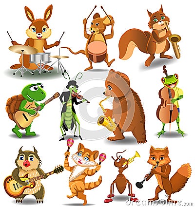 Cartoon Collection Of Wild Animals Playing Instruments Vector ...