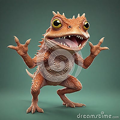 Cartoon Comic Dancing Red Horned Toad Lizard Happy Comedy Character ...