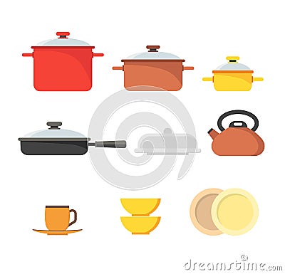 Cartoon Cookware Set Row. Vector | CartoonDealer.com #95332328