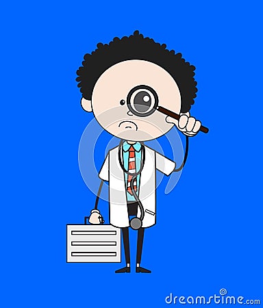 Cartoon Doctor - Watching With Magnifier Vector Illustration ...