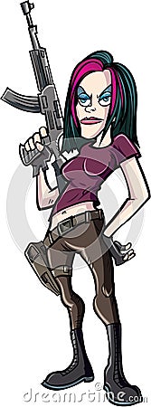 Cartoon Evil Woman With Machine Gun Stock Photo | CartoonDealer.com ...