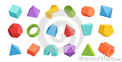 Cartoon Geometric Figures. 3D Abstract Shapes. Cylinder And Pyramid ...