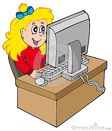 Cartoon Girl Working With Computer Vector Illustration | CartoonDealer ...