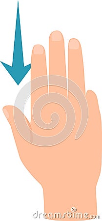 Cartoon Hand Scrolling Down With Three Fingers, With A Big Blue Arrow ...