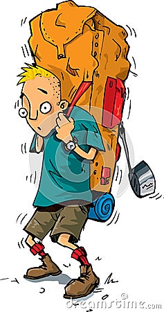 Cartoon Of Hiker With Heavy Backpack Stock Image - Image: 20849761