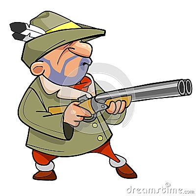 Cartoon Hunter In A Hat With A Feather, Holding The Gun | CartoonDealer ...