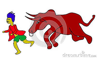 Cartoon Illustration Of A Boy Being Chased By A Bull | CartoonDealer ...