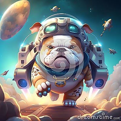 Cartoon Illustration Of A Dog In A Space Suit On A Spaceship Background ...