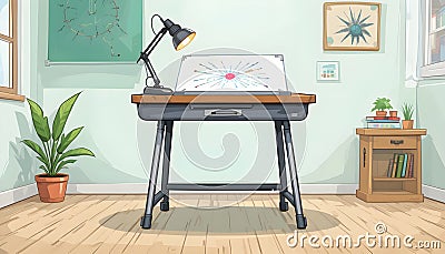 Cartoon Illustration Of Ergonomic School Drafting Table ...
