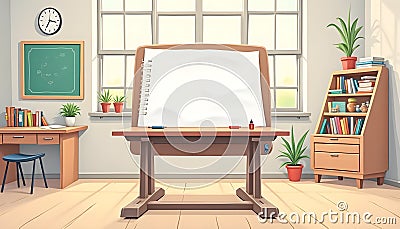 Cartoon Illustration Of Ergonomic School Drafting Table ...