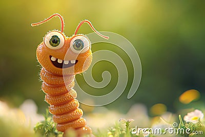 Cartoon Illustration Happy Earthworm On Field | CartoonDealer.com ...