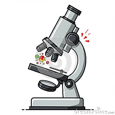 Cartoon Illustration Of A Silver Microscope With Adjustable Knobs ...