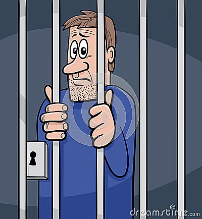 Cartoon Jailed Man Behind The Prison Bars Vector Illustration ...