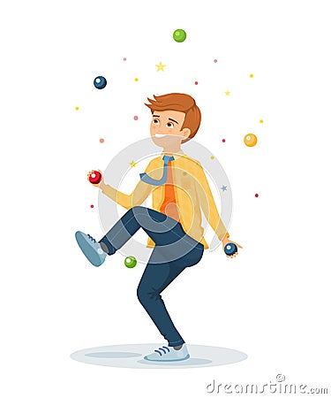 Cartoon Juggler Performs A Circus Trick Vector Illustration ...