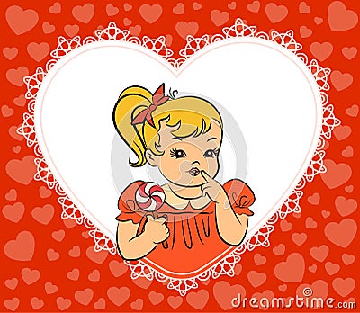 Cartoon Little Girl With Candy. Vector Illustration | CartoonDealer.com ...