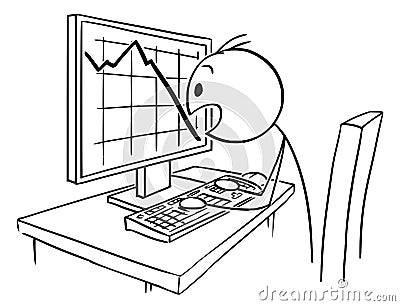 Cartoon Of Man Or Businessman Watching In Panic Falling Graph Or Chart ...