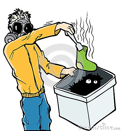 Cartoon Man In Gas Mask With A Stinky Sock | CartoonDealer.com #21018387