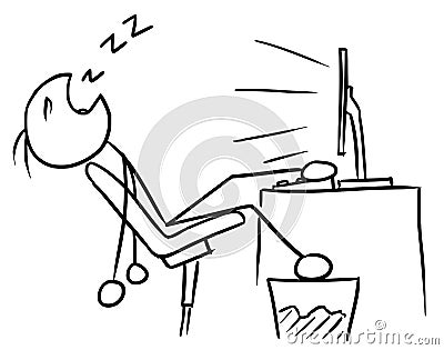 Cartoon Of Man Sleeping InFront Of The Computer Screen | CartoonDealer ...