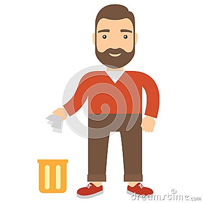 Cartoon Man Throwing Garbage In Bin. Vector Illustration ...