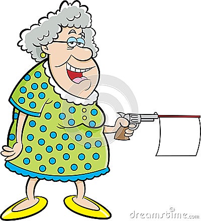 Cartoon Old Lady Shooting A Gun With Message. | CartoonDealer.com #65614049