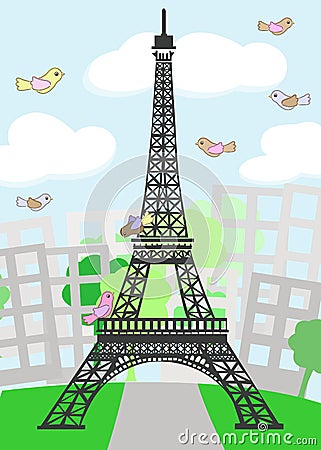 Cartoon Paris With Birds Stock Images - Image: 30461904