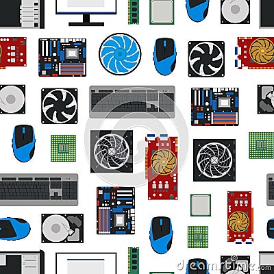 Cartoon PC Components Seamless Pattern Background. Vector | CartoonDealer.com #112188936
