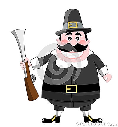 Cartoon Pilgrim With Rifle Royalty Free Stock Image - Image: 25187886